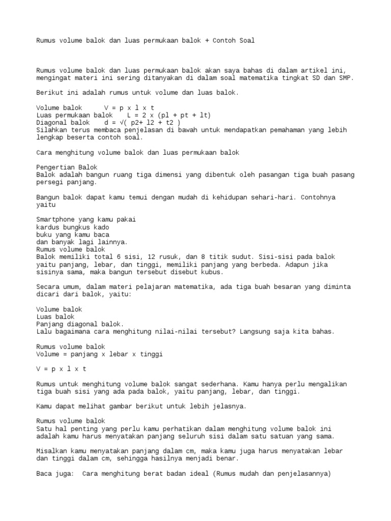 Rumus Volume dan Luas Balok | PDF