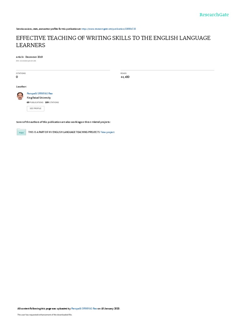 Effective Writing Skills for ELLs | PDF | English As A Second Or ...