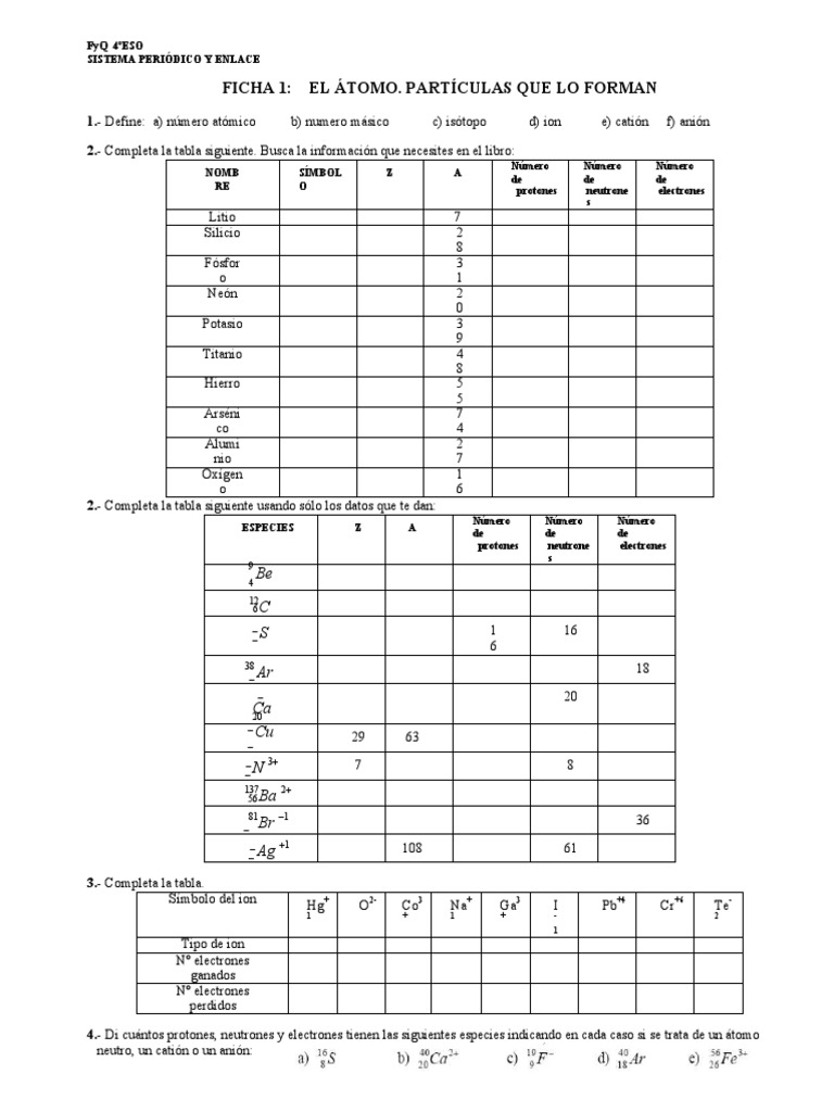 FICHA - 1 El Atomo y Sus Partículas. | PDF | Ion | Átomos