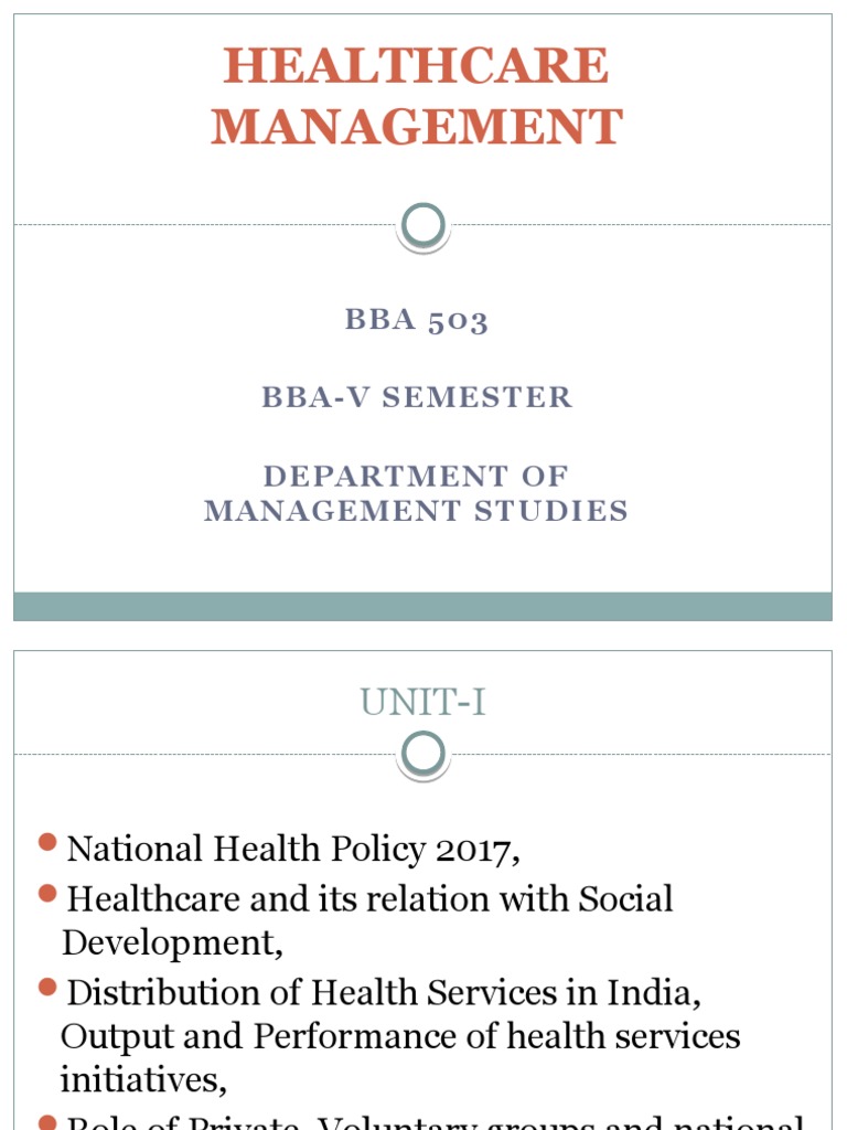 Healthcare Management: BBA 503 Bba-V Semester Department of Management ...