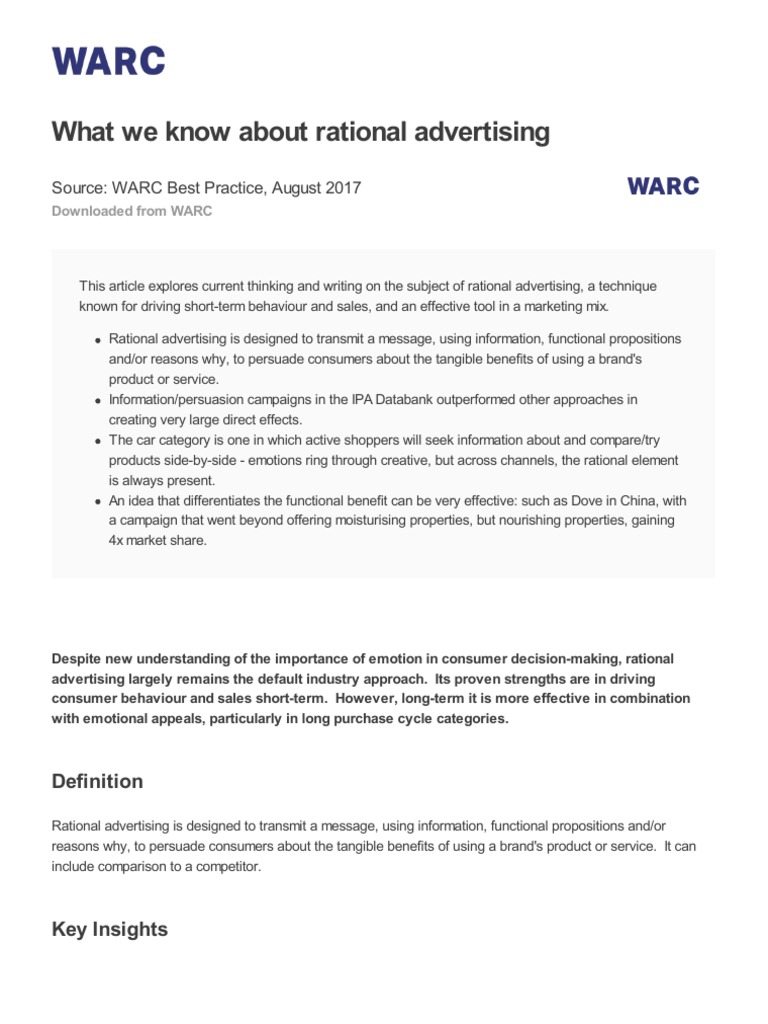 What We Know About Rational Advertising | PDF | Advertising | Consumer ...