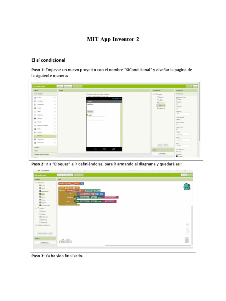 MIT App Inventor 2 El SI Condicional | PDF
