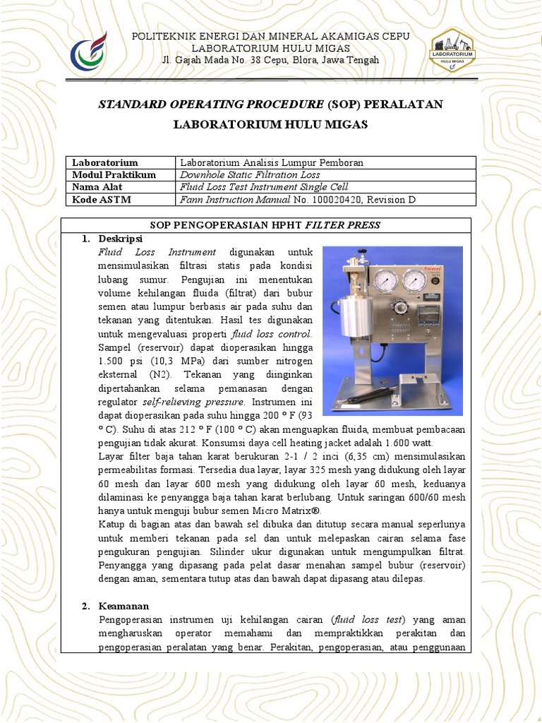 SOP Filter Press Downhole static-JL | PDF