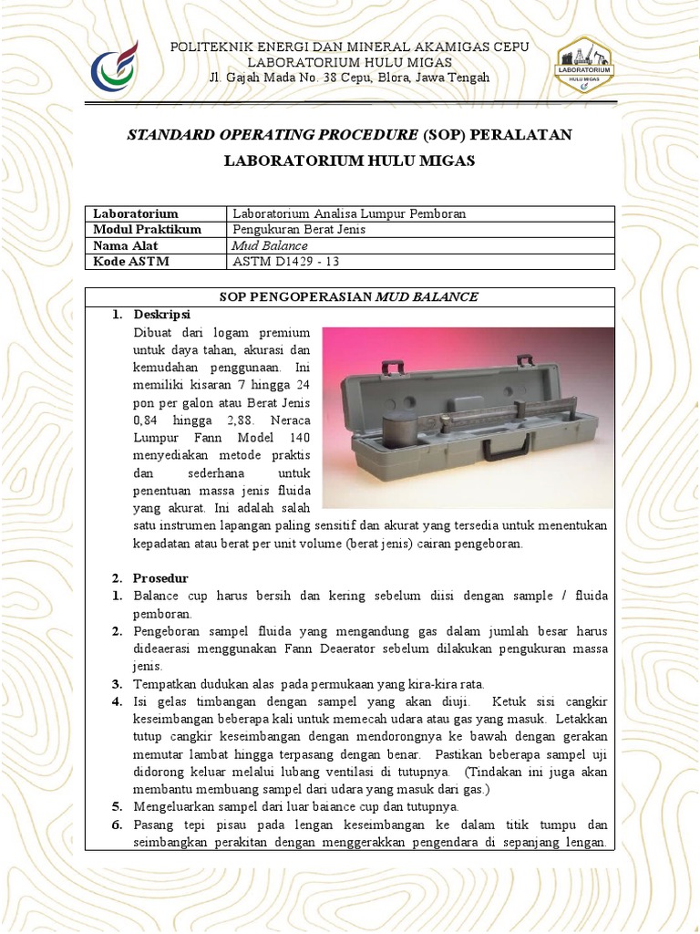 SOP Pengoperasian Mud Balance | PDF | Sains & Matematika