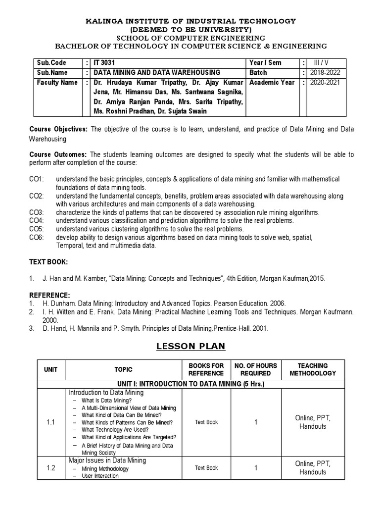 Lesson Plan: Unit Topic Books For Reference No. of Hours Required ...