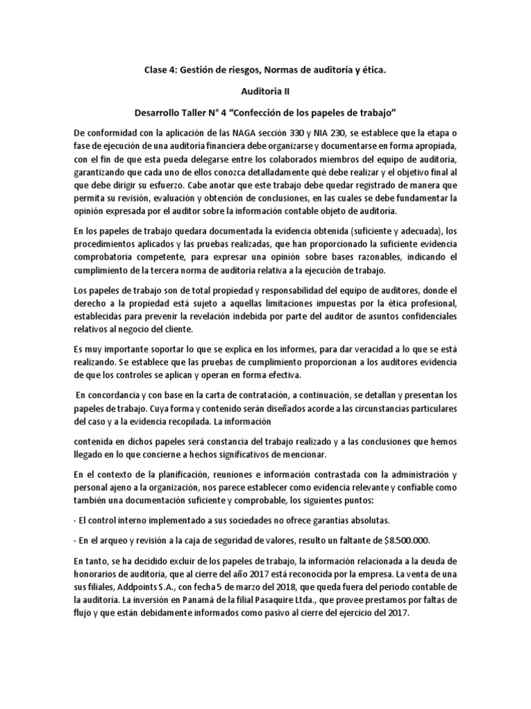 Desarrollo Taller N°4 - Auditoria II - Nicolas Casanova - Nora Saavedra ...