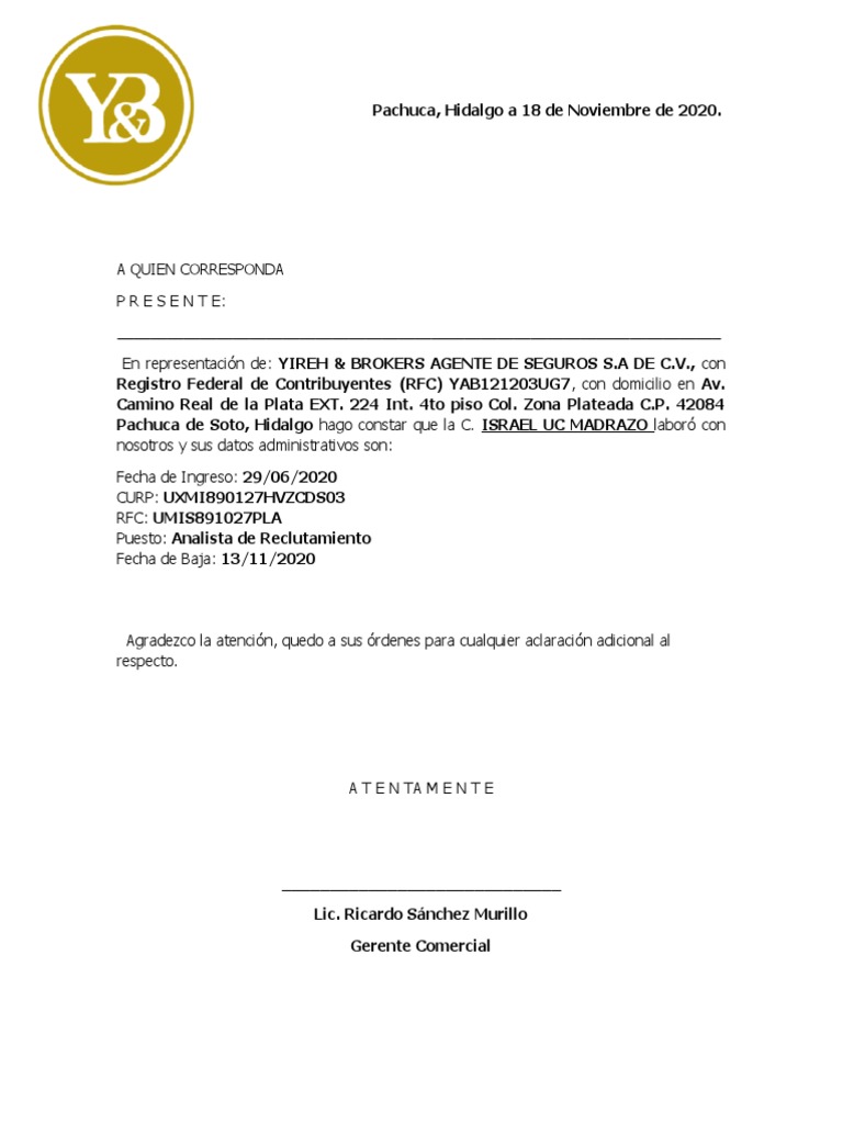 Constancia Laboral de Israel UC Madrazo | PDF | Negocios | Derecho