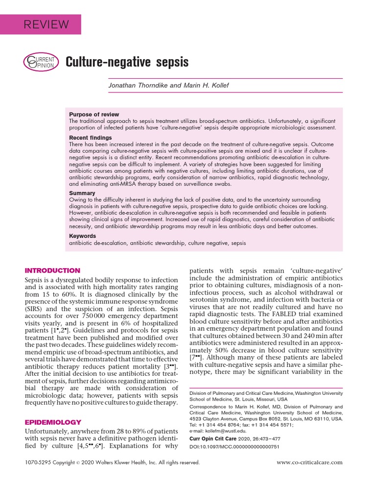 Culture Negative Sepsis | PDF | Sepsis | Infection