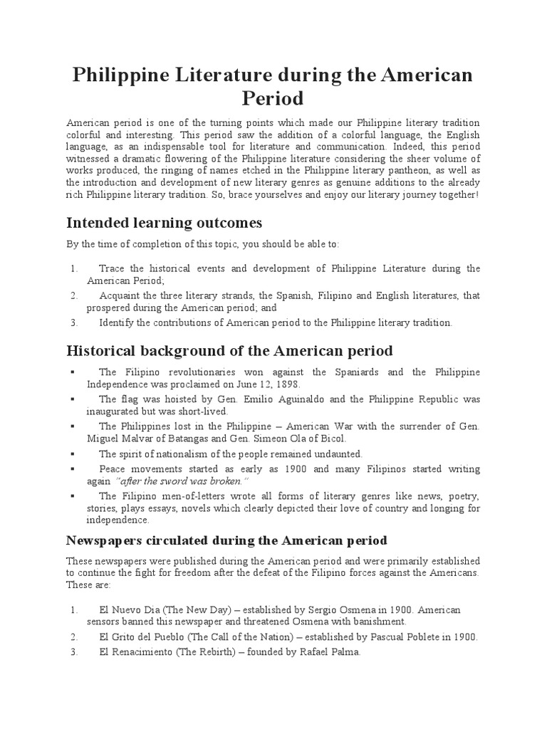 Philippine Literature in the American Era | PDF | Philippines | Poetry