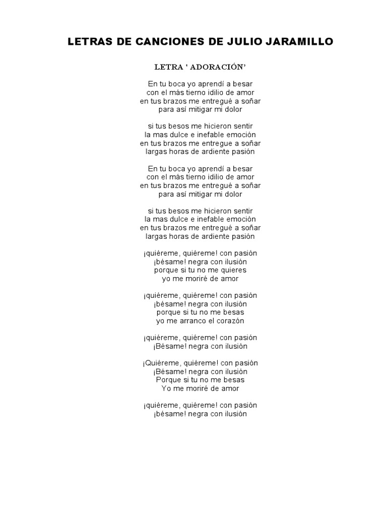 Letras de Canciones de Julio Jaramillo | PDF | Amor | Las emociones