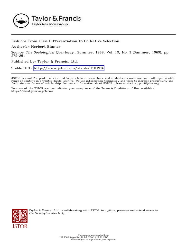 Fashion From Class Differentiation To Collective Selection | PDF ...