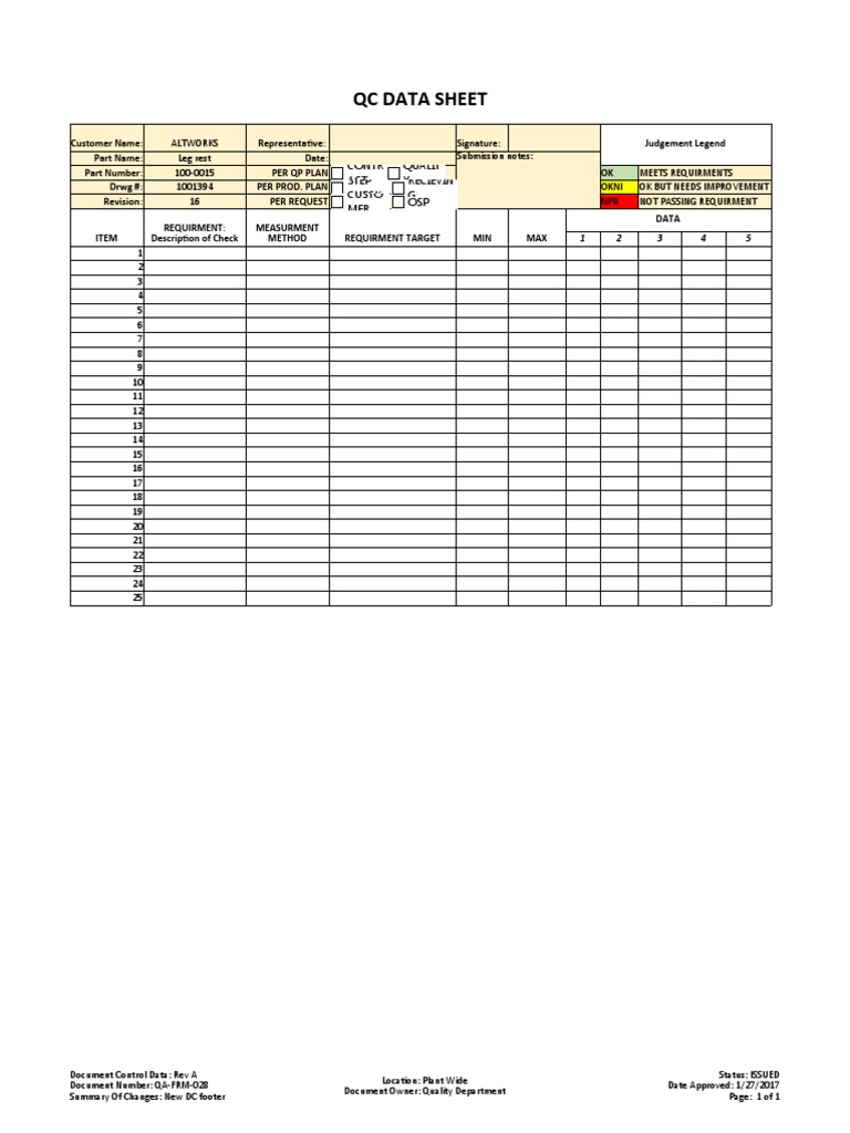 QC Data Sheet-Template 2 | PDF
