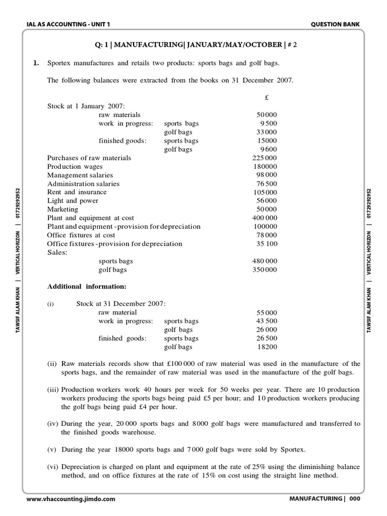 Worksheet - Manufacturing | PDF | Depreciation | Inventory