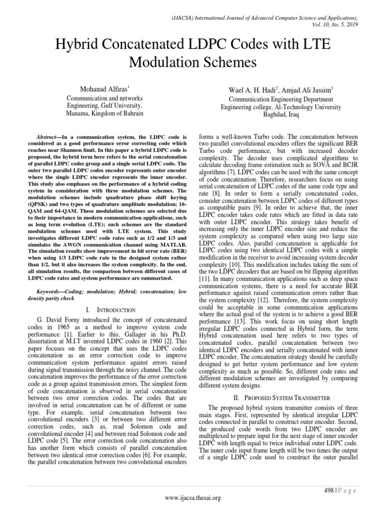 Hybrid Concatenated LDPC Codes With LTE Modulation Schemes: Mohanad Alfiras Wael A. H. Hadi ...