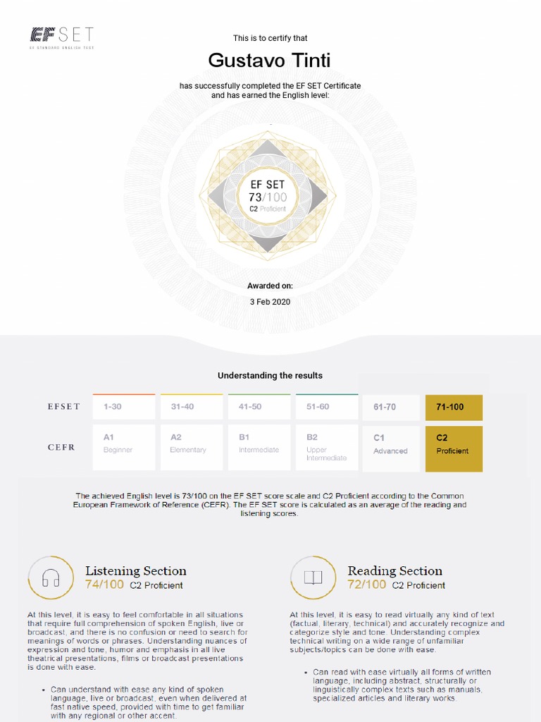 EF SET Certificate | PDF