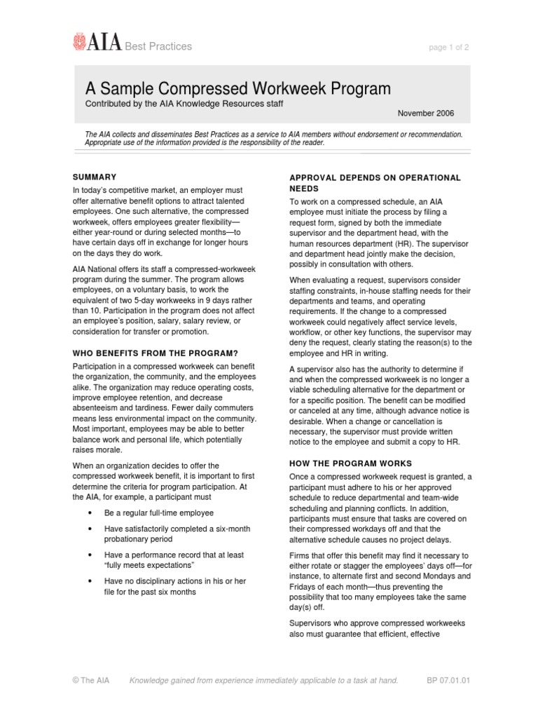 A Sample Compressed Workweek Program | PDF | Human Resources | Employment
