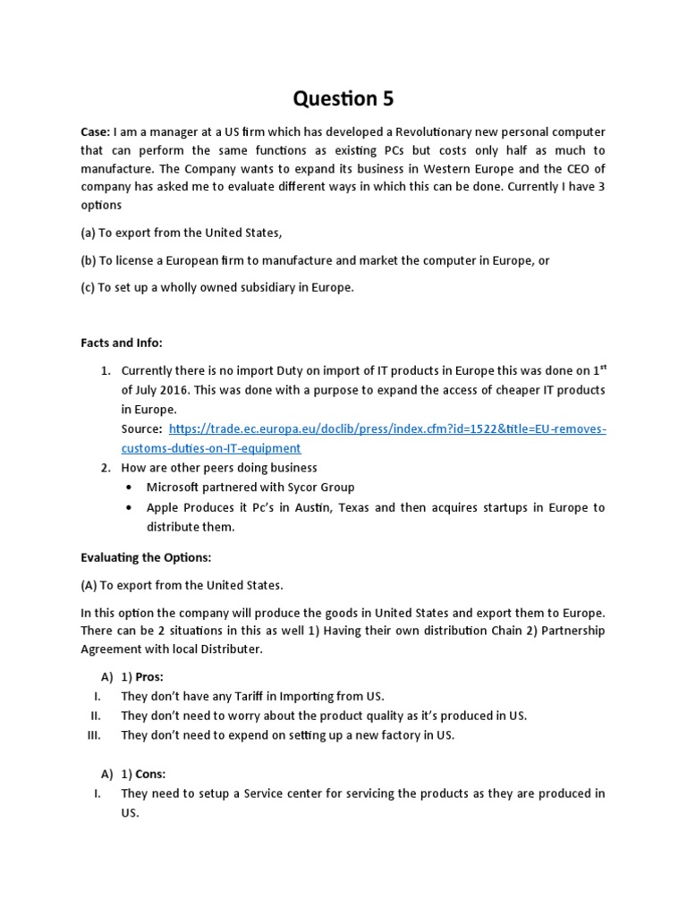 IB Case STUDY | PDF | Personal Computers | Tariff