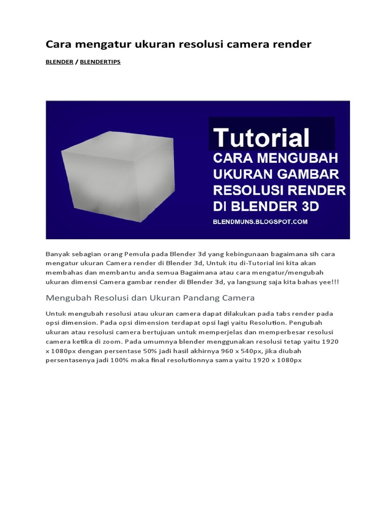 Cara Mengatur Ukuran Resolusi Camera Render | PDF