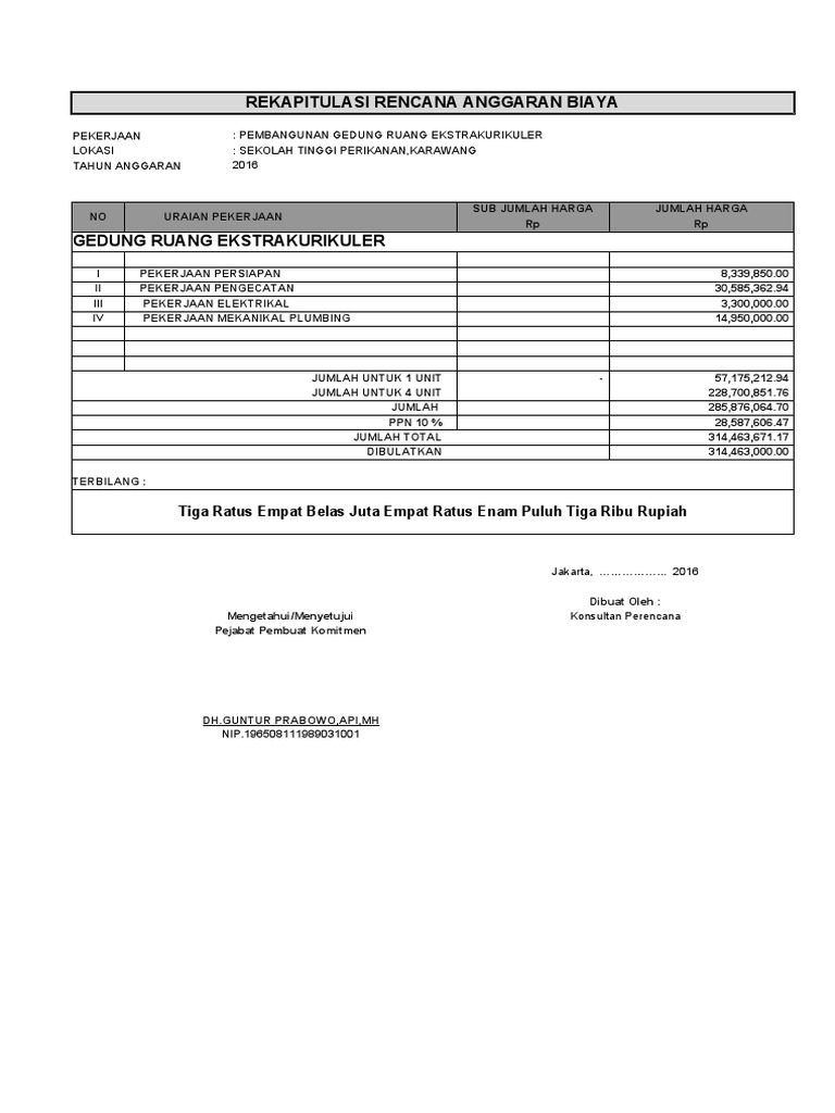 Rab Rumah Dinas (EKSTRA KURIKULER) Type 120.xlsx-2016 | PDF