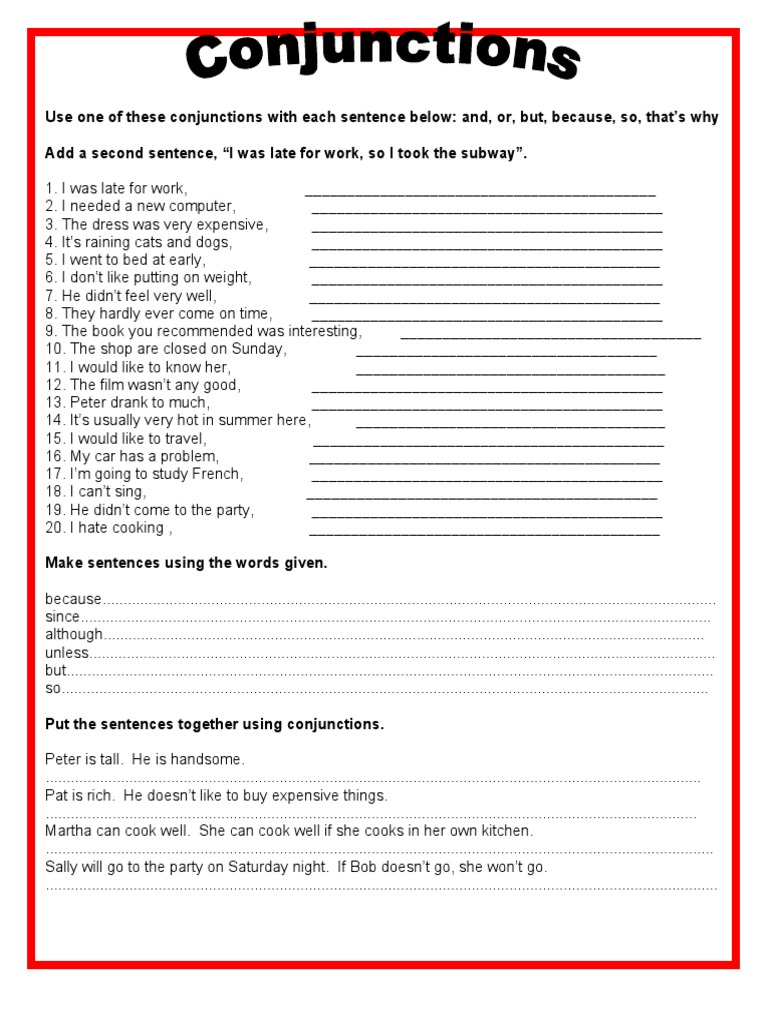 Conjunctions Grammar Drills Oneonone Activities - 132679 | PDF