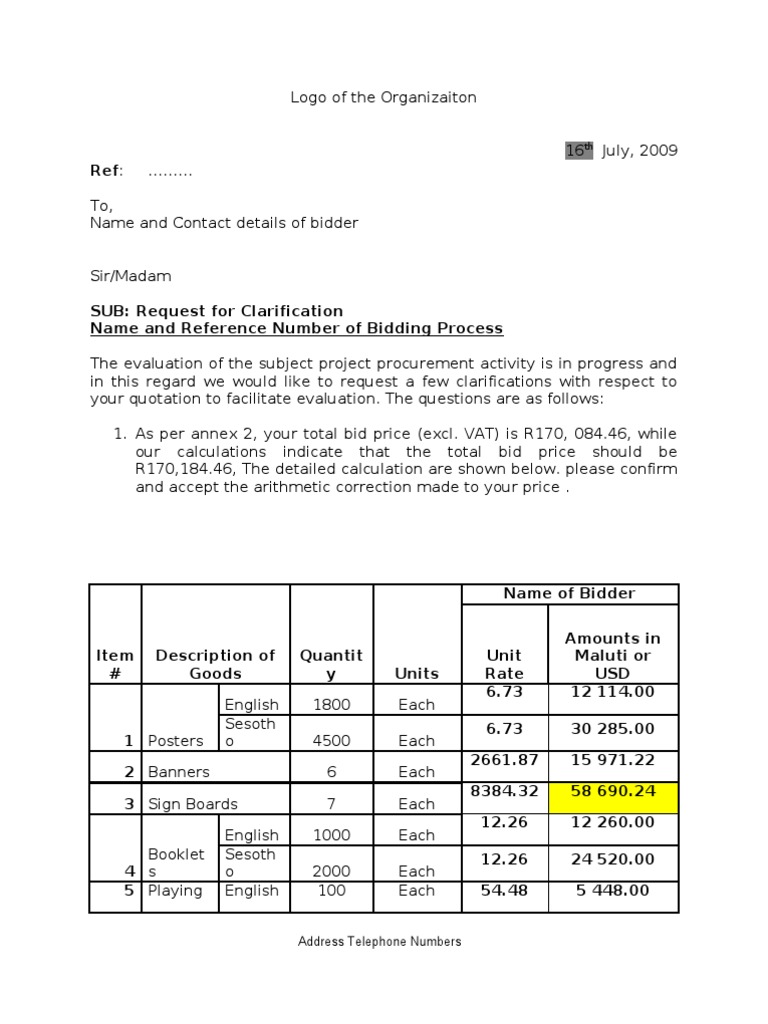 Sample Clarification Letter | PDF | Value Added Tax | Government
