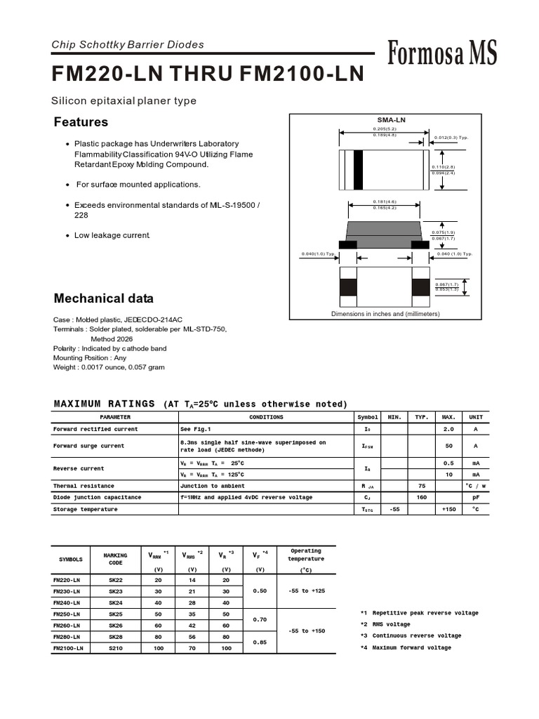 Formosa MS: FM220-LN THRU FM2100-LN | PDF | Diode | Capacitor
