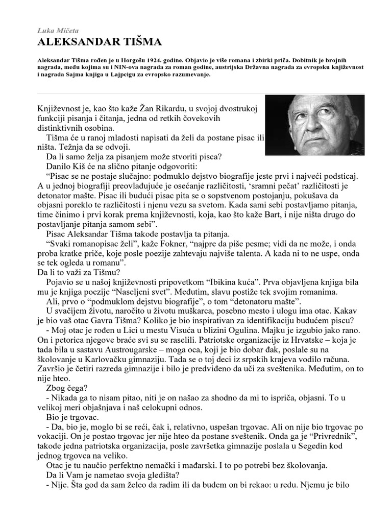 Luka Miceta - Aleksandar Tisma | PDF