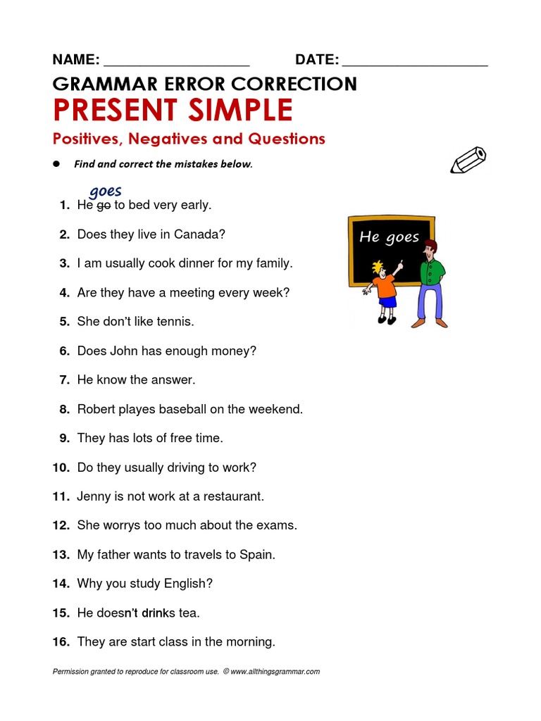 Present Simple Error Correction Exercise | PDF