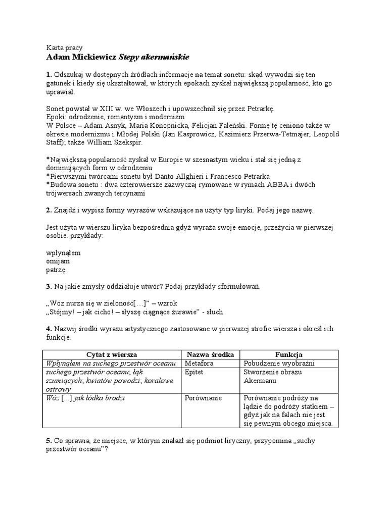 Adam Mickiewicz Stepy Akermanskie | PDF