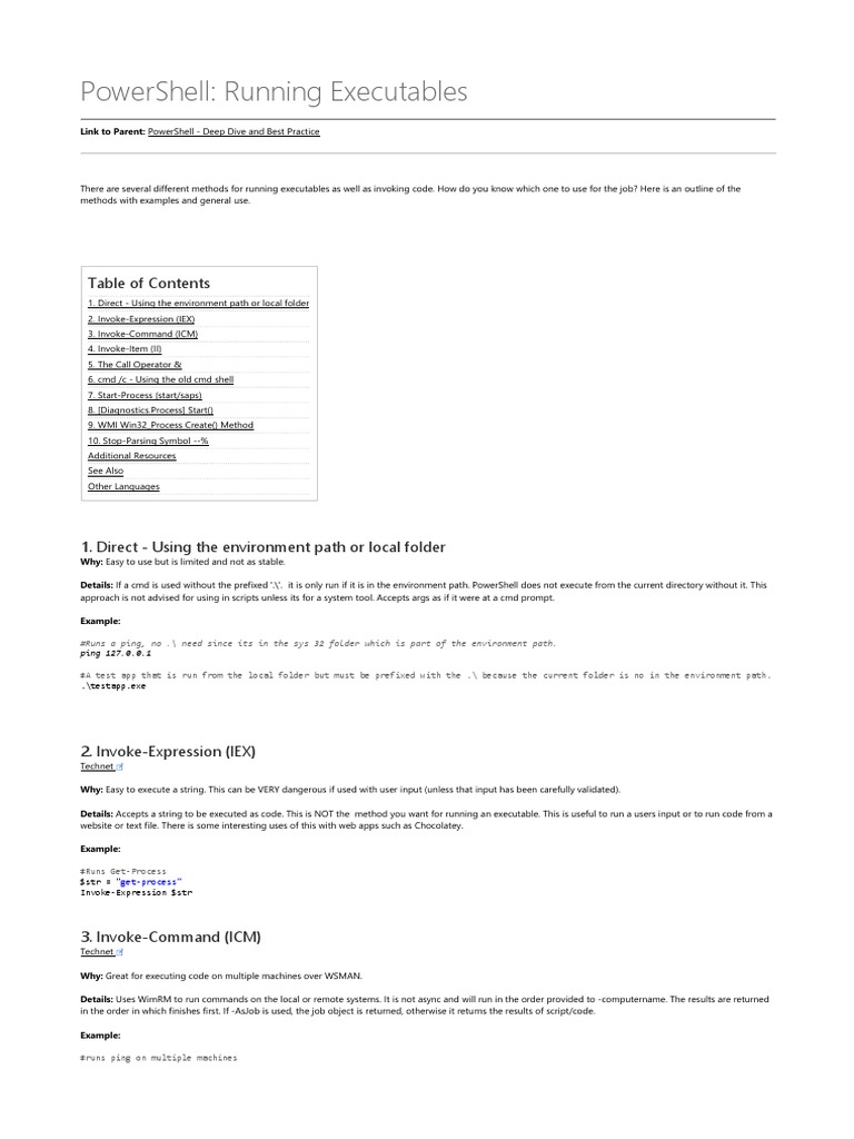 PowerShell Running Executables | PDF | Shell (Computing) | Parameter (Computer Programming)