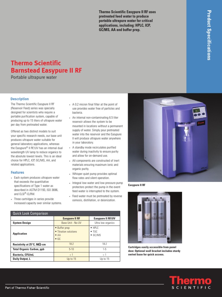 Barnstead EASYpure II | PDF | Total Organic Carbon | Purified Water