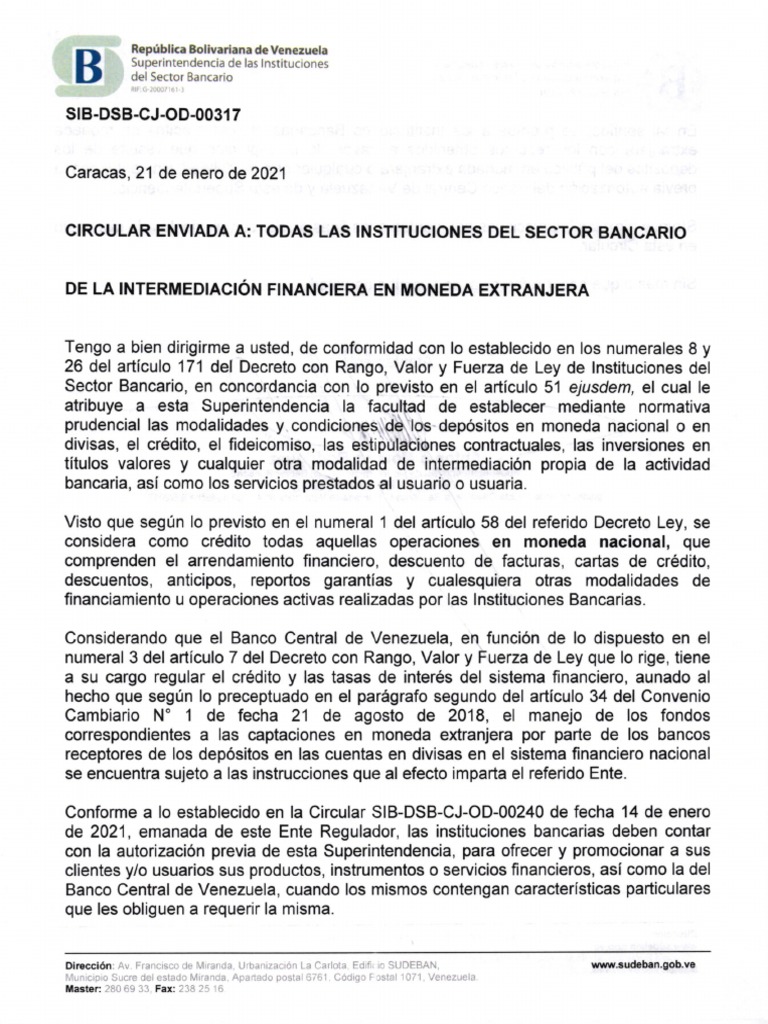 Circular Sib DSB CJ Od 00317 | PDF | Bancario | Bancos