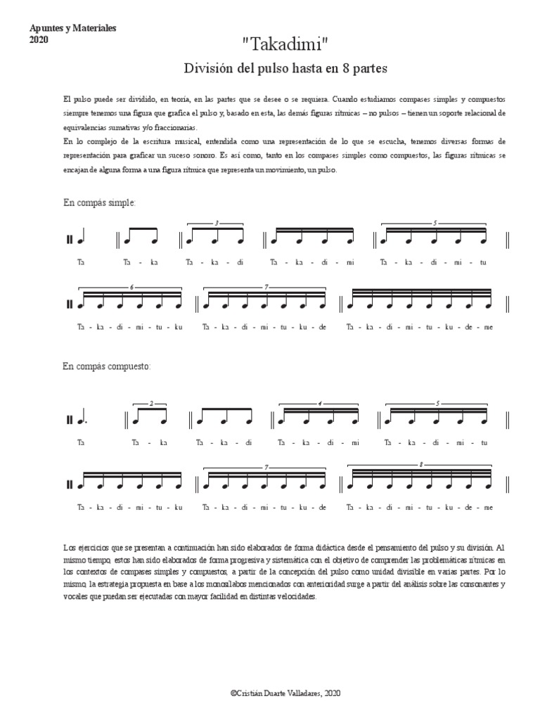 Takadimi Divisi N Del Pulso Hasta en 8 Partes Score | PDF | Ritmo ...