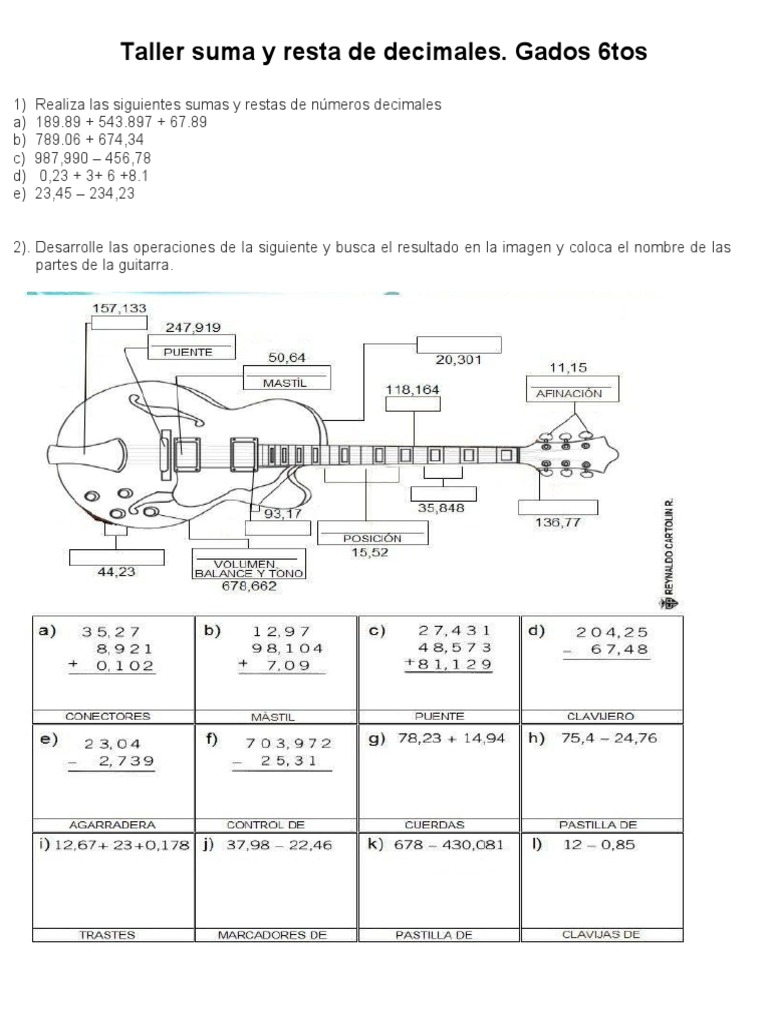 Taller Suma y Resta de Decimales | PDF