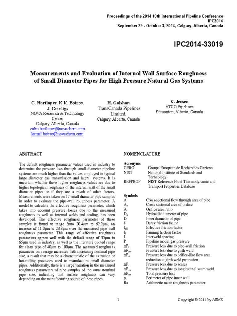 Measurements and Evaluation of Internal Wall Surface Roughness of Small ...