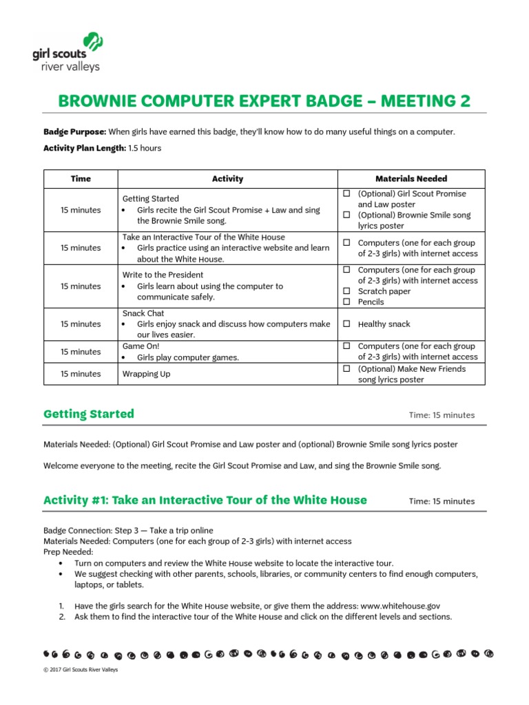 Brownie Computer Badge Meeting Plan | PDF | Internet | Communication