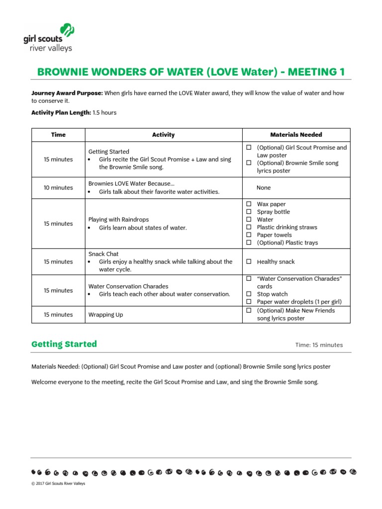 Brownie Journey Wonders of Water Activity Plan 1 | PDF | Ice ...