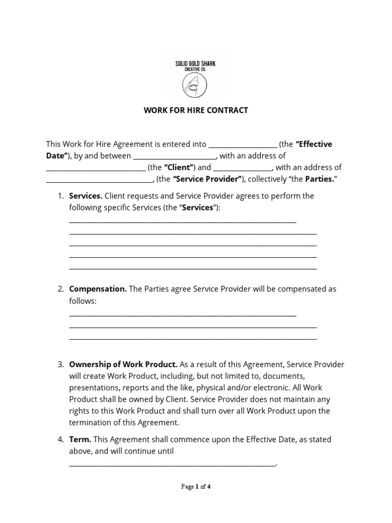 Work For Hire Agreement | PDF | Indemnity | Business