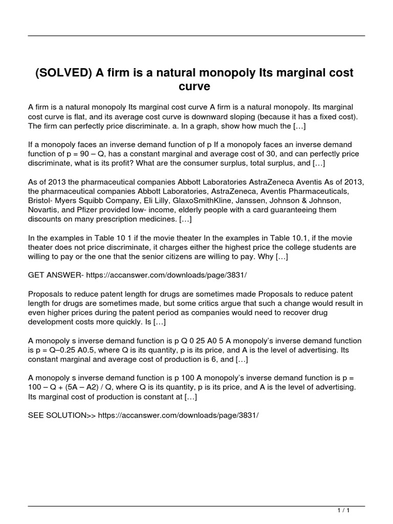 Natural Monopoly Cost Analysis | PDF | Monopoly | Demand Curve