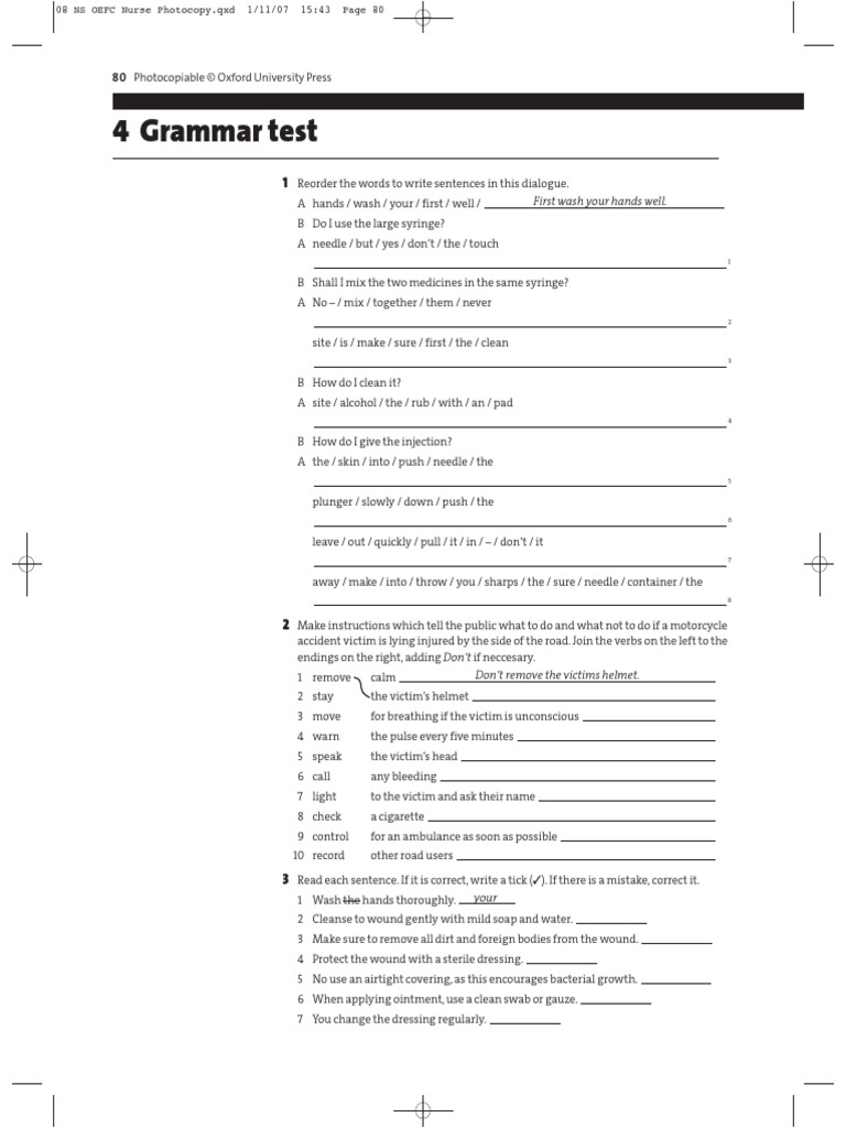 4 Grammar Test: 80 Photocopiable © Oxford University Press | PDF | Wound