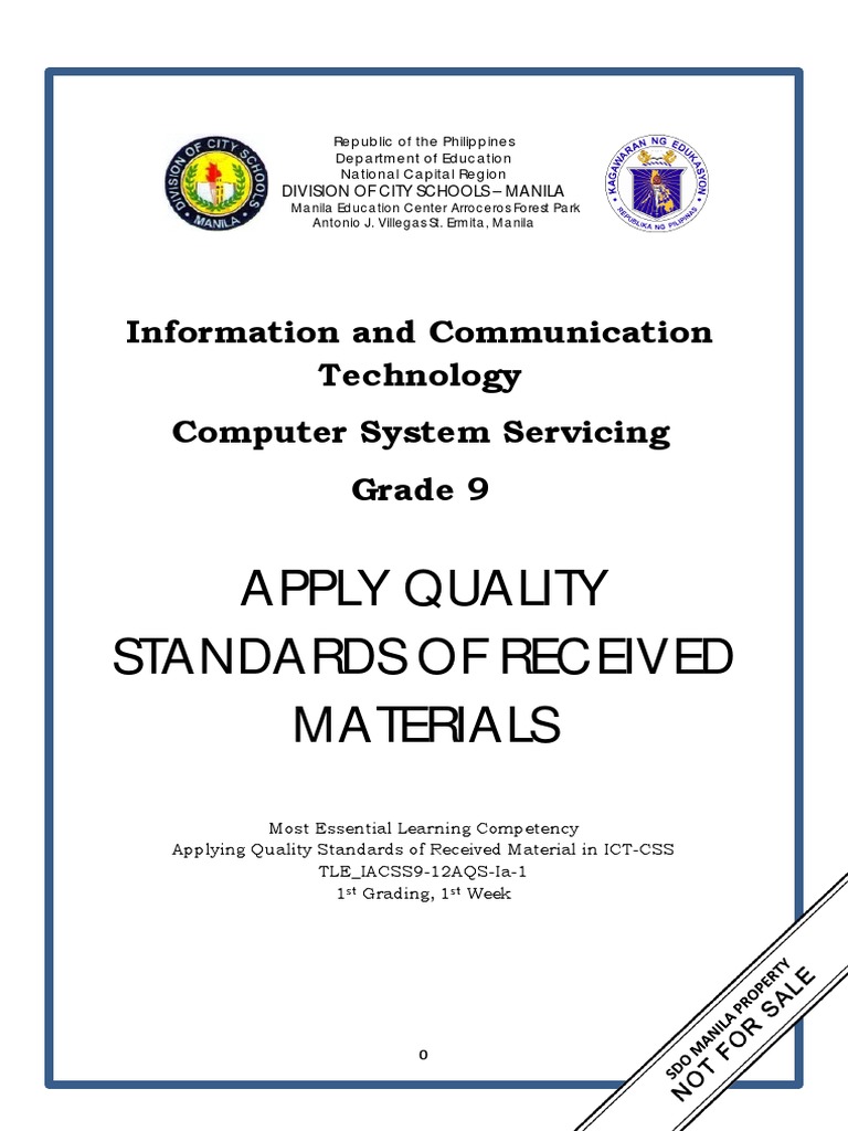 Apply Quality Standards of Received Materials: Information and ...