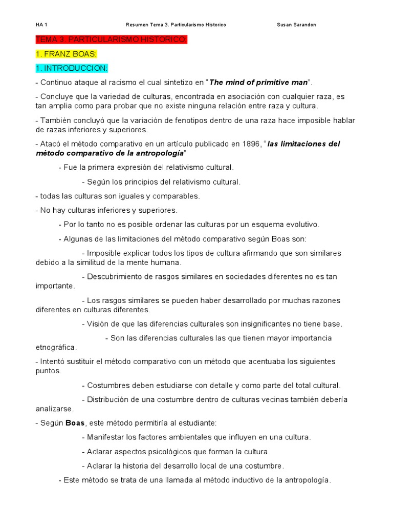Resumen-HA 1 TEMA 3. PARTICULARISMO HISTORICO | PDF | Antropología ...