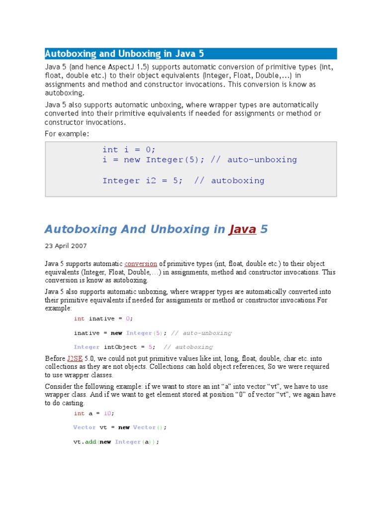 Autoboxing And Unboxing In Java 5 Pdf Class Computer Programming Method Computer