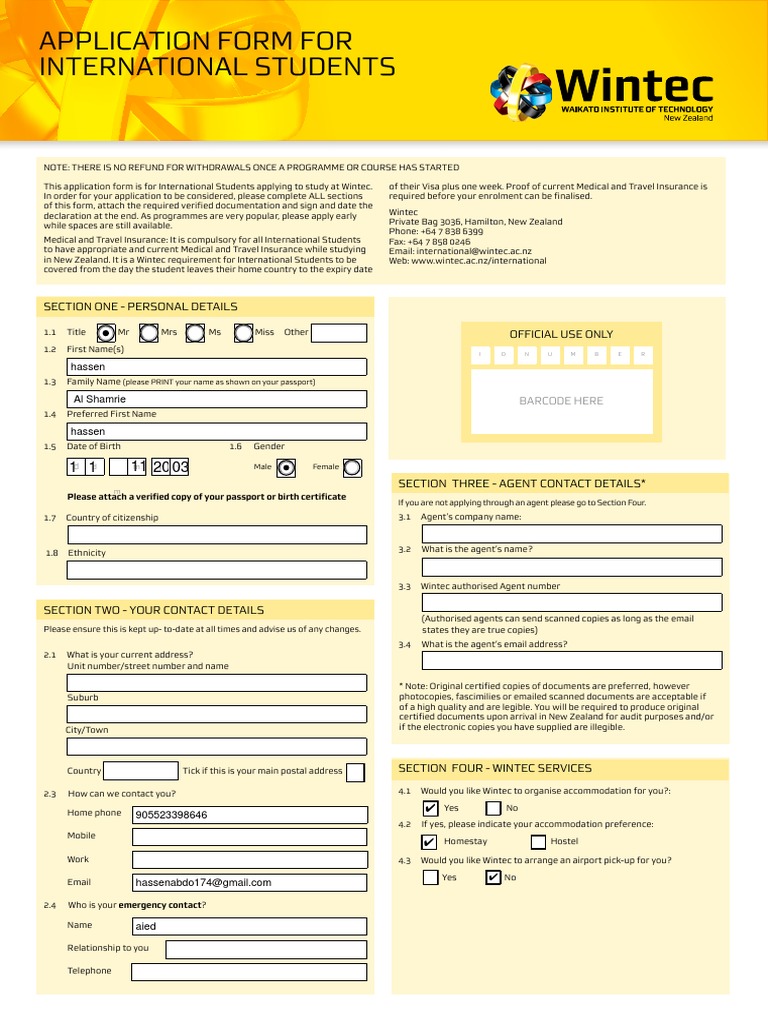 Wintec International Student Application | PDF | Diploma | Disability