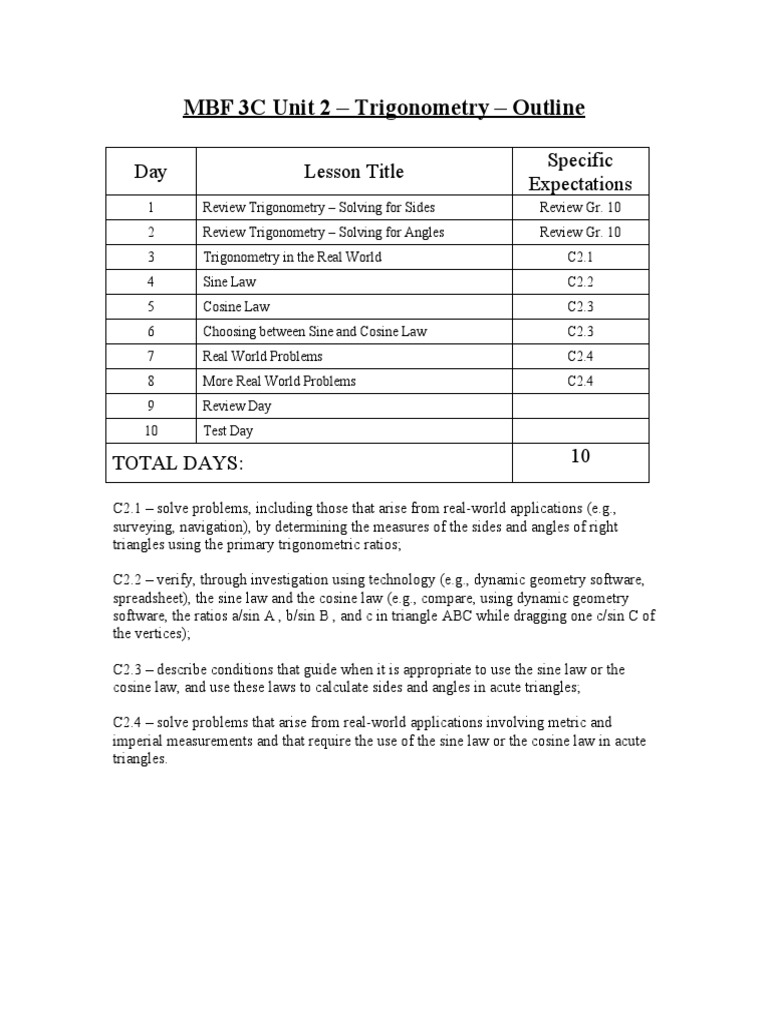 Unit 2 Trigonometry LessonsDone | PDF | Sine | Trigonometry