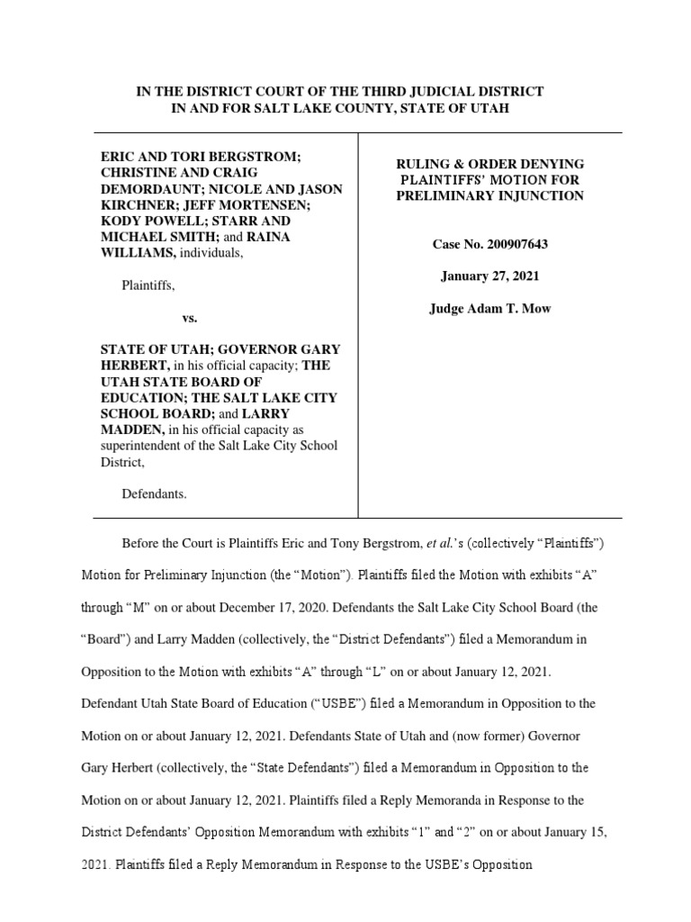 Court Ruling On Salt Lake City School District | PDF | Injunction | Lawsuit