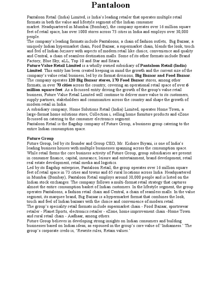 Pantaloon | PDF | Retail | Retailing