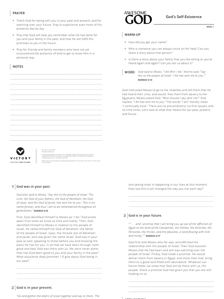 Awesome God Week 1 God - S Self Existence Print | PDF | Book Of Exodus ...