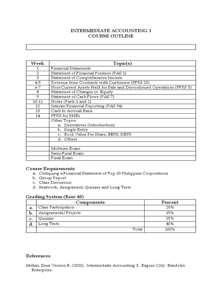 Intermediate Accounting 3 Course Outline | PDF