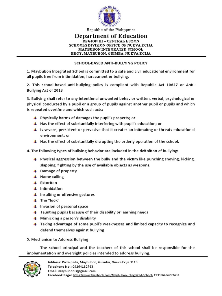 School-Based Anti-Bullying Policy | PDF | Bullying | Crime & Violence